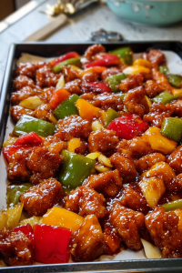 Sheet Pan Sticky Sweet and Sour Chicken Recipe | FlavorFuture - Easy ...